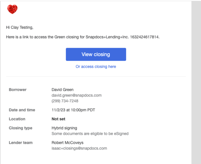Sending a Direct Closing Link to Settlement